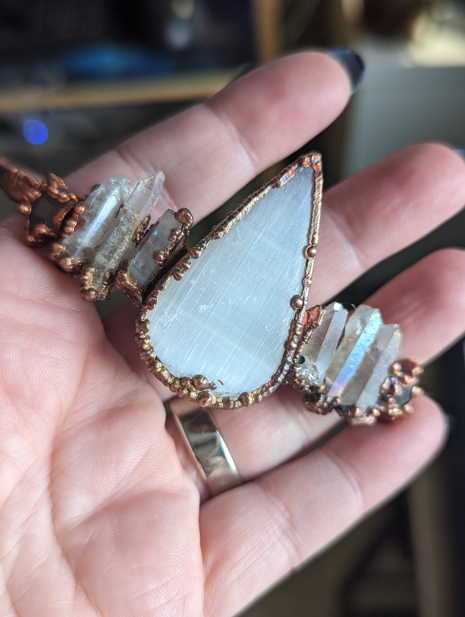 Copper Electroformed Headpiece - Selenite and Quartz Points