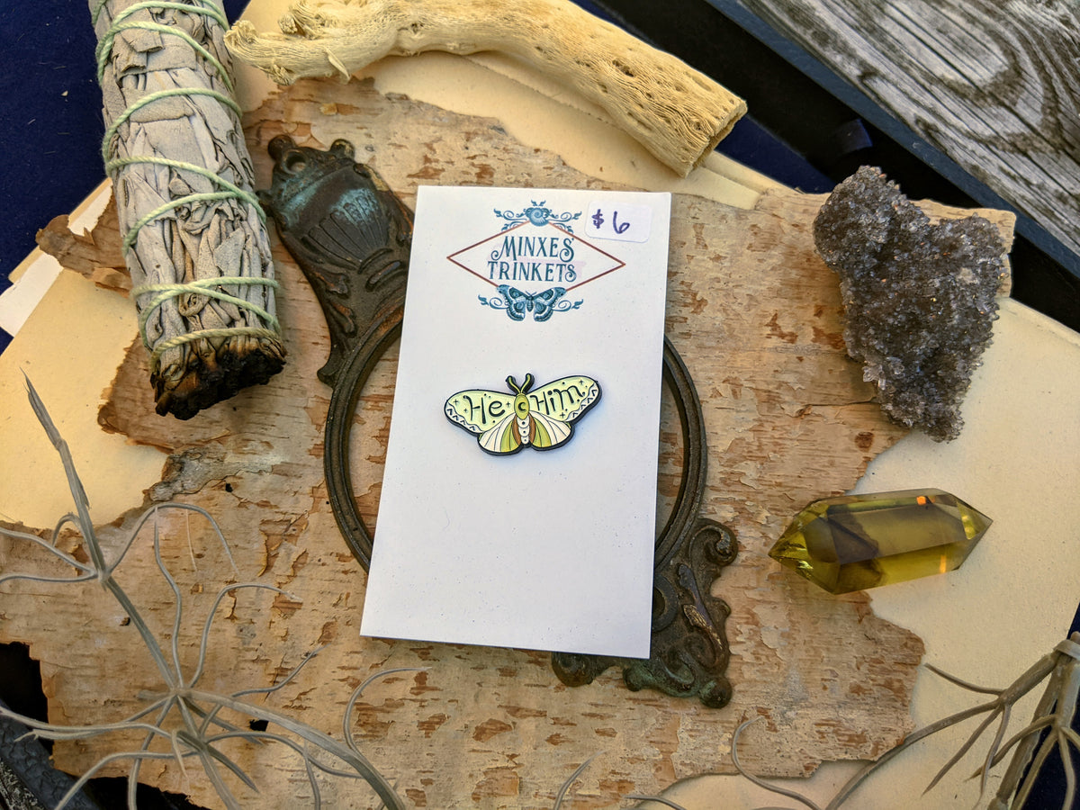 He / Him Pronoun Pin - Moth / Butterfly